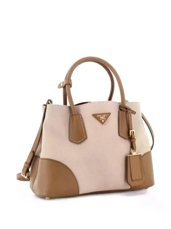 Prada Cuir Double Tote Canvas And Saffiano Leather Small Shoulder Bag