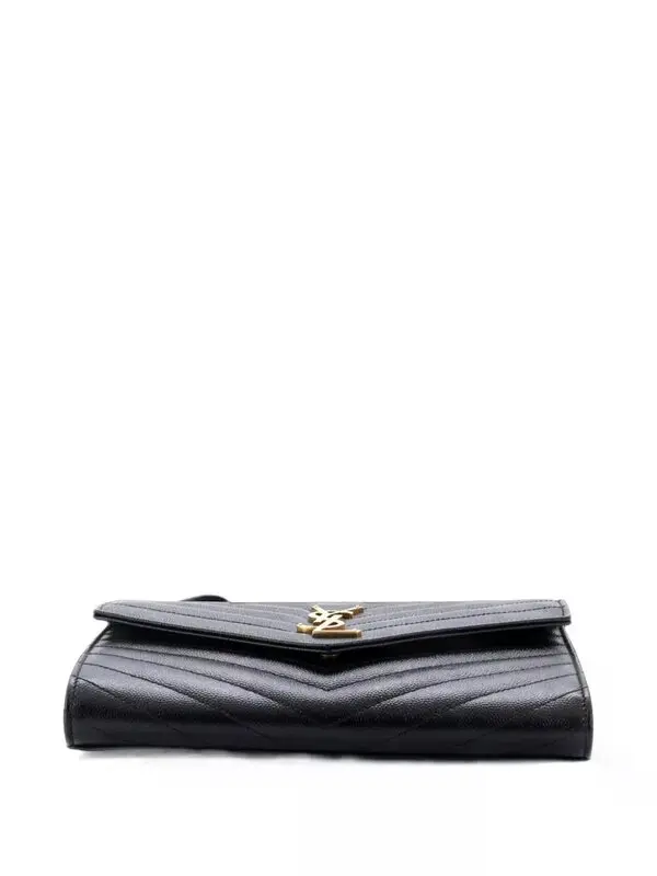 Saint Laurent Classic Monogram Envelope Wristlet Matelasse Chevron Leather Clutch Bag - Black