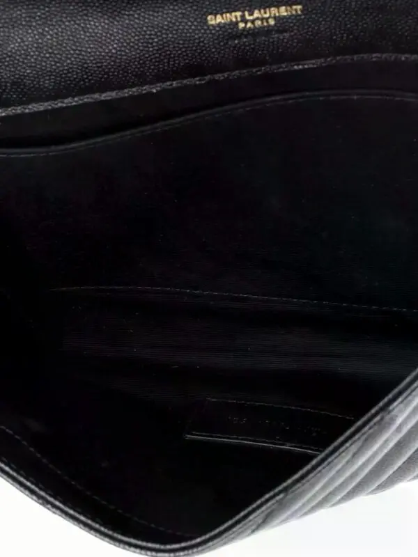 Saint Laurent Classic Monogram Envelope Wristlet Matelasse Chevron Leather Clutch Bag - Black