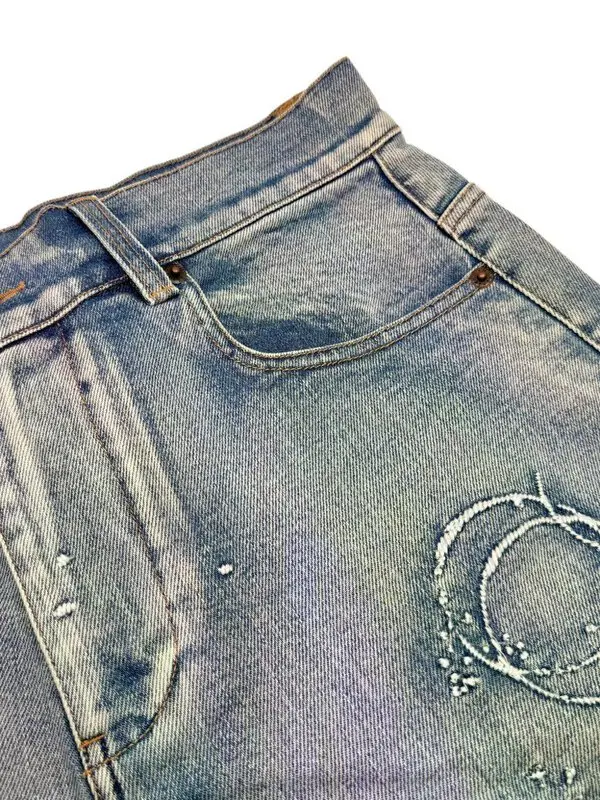 MOSTLY HEARD RARELY SEEN Paint-embroidered Wide-leg Jeans