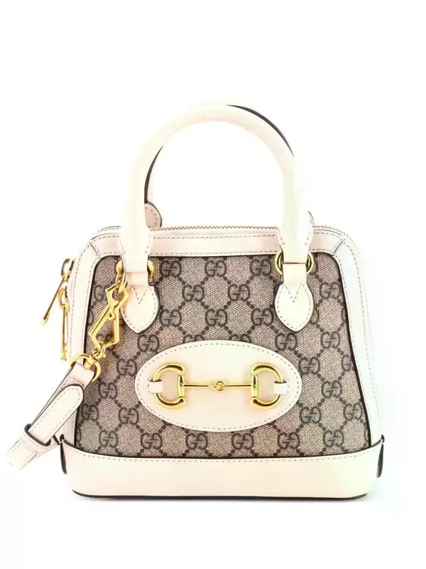 Gucci Horsebit 1955 Top Handle Bag Gg Coated Canvas With Leather Mini Shoulder Bag - White