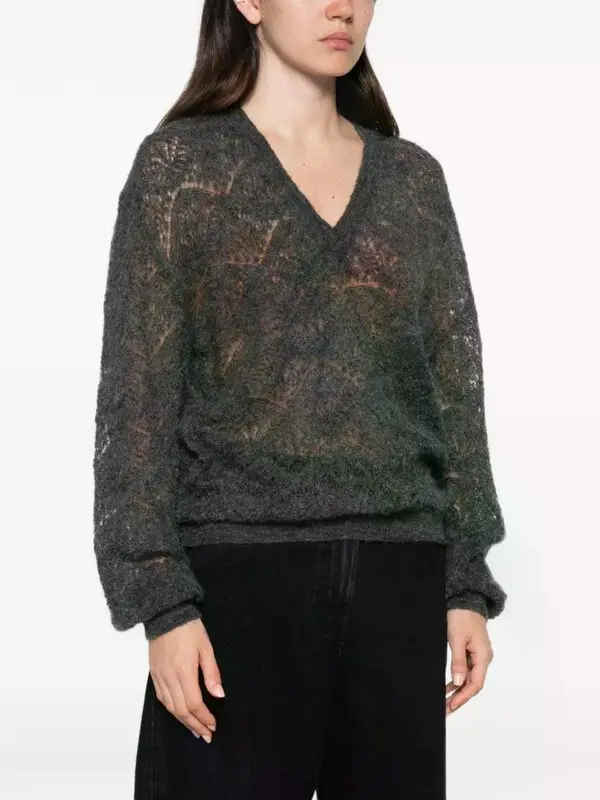 SOLOTRE Lace-knit V-neck Sweater