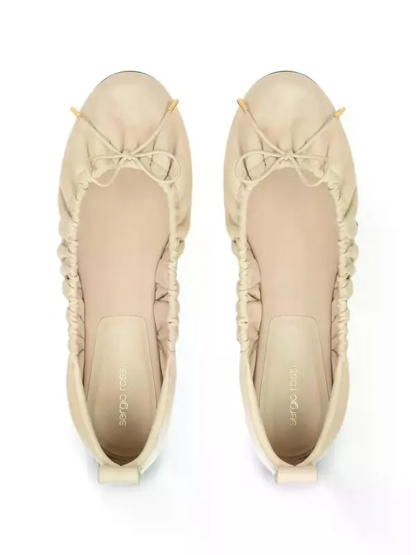 SERGIO ROSSI Bow-detail Ruched Ballet Flats