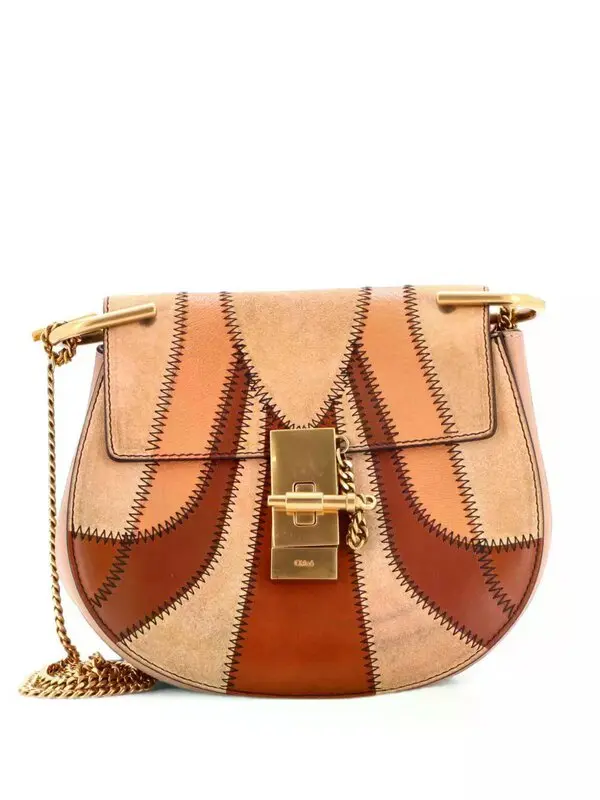 Chloé Drew Patchwork Leather And Suede Small Crossbody Bag - Brown