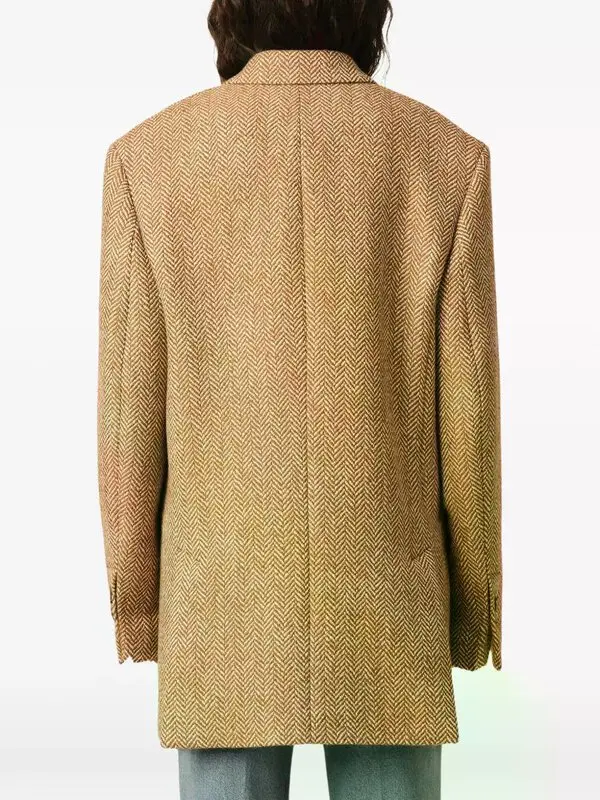 AMI Paris Double Breasted Herringbone Wool Blazer - Brown