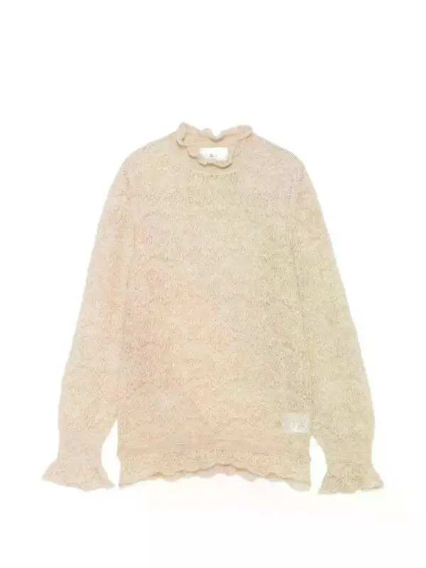 SOLOTRE Pointelle-knit Ruffled Sweater
