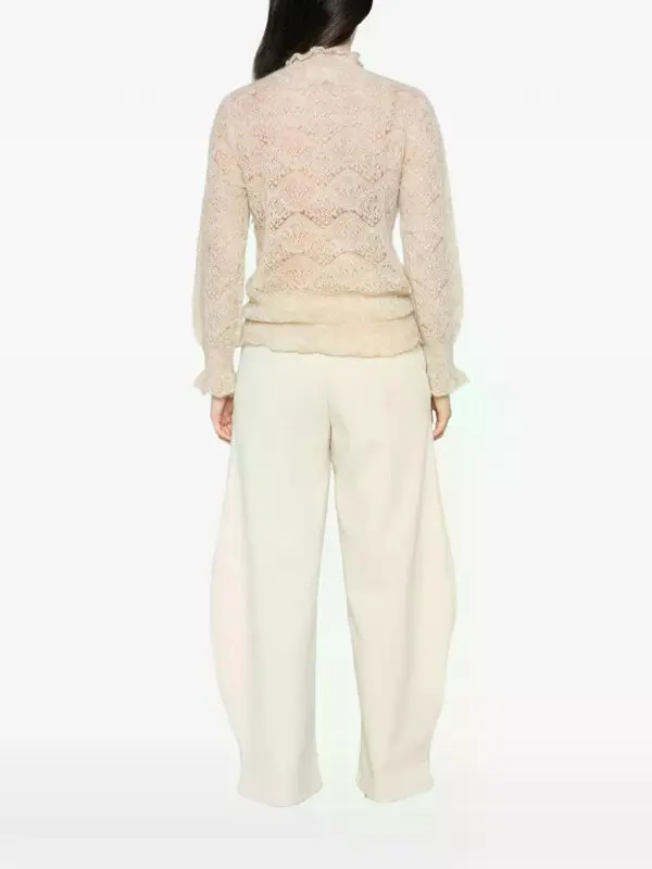 SOLOTRE Pointelle-knit Ruffled Sweater