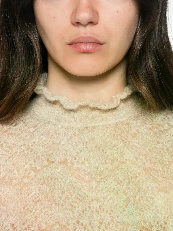 SOLOTRE Pointelle-knit Ruffled Sweater