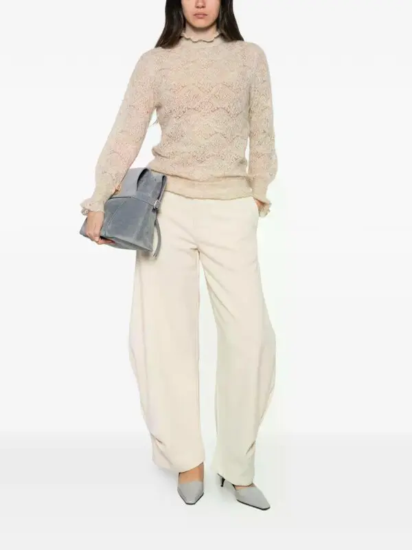 SOLOTRE Pointelle-knit Ruffled Sweater - Neutrals