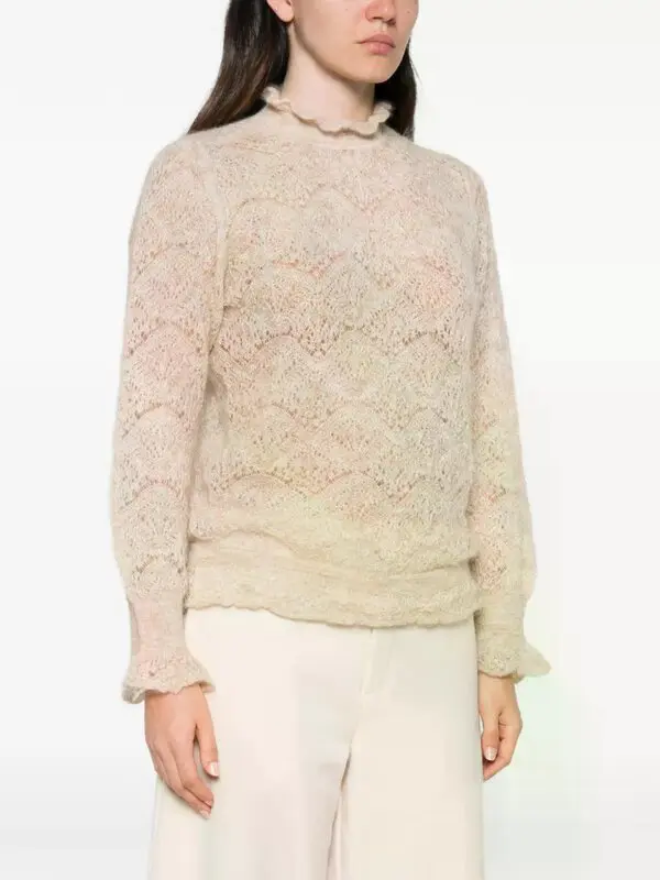 SOLOTRE Pointelle-knit Ruffled Sweater - Neutrals