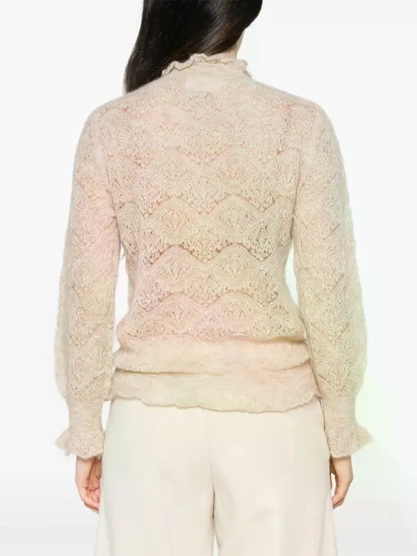 SOLOTRE Pointelle-knit Ruffled Sweater - Neutrals