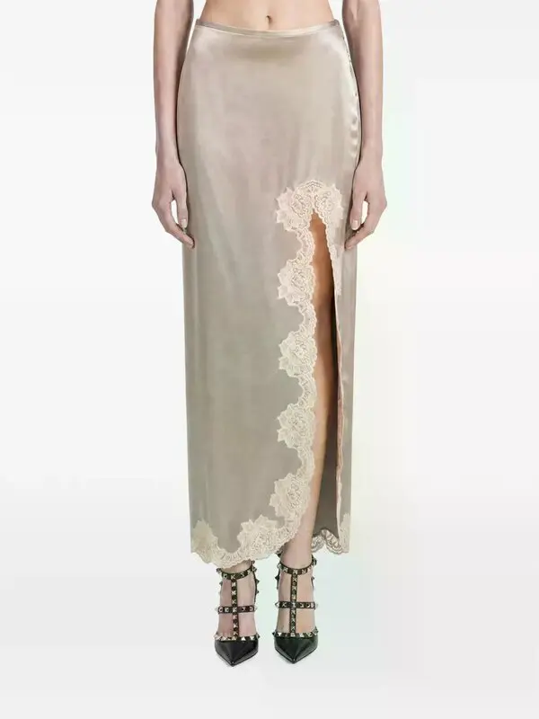 Valentino Garavani Lace-trim Slit Maxi Skirt - Neutrals