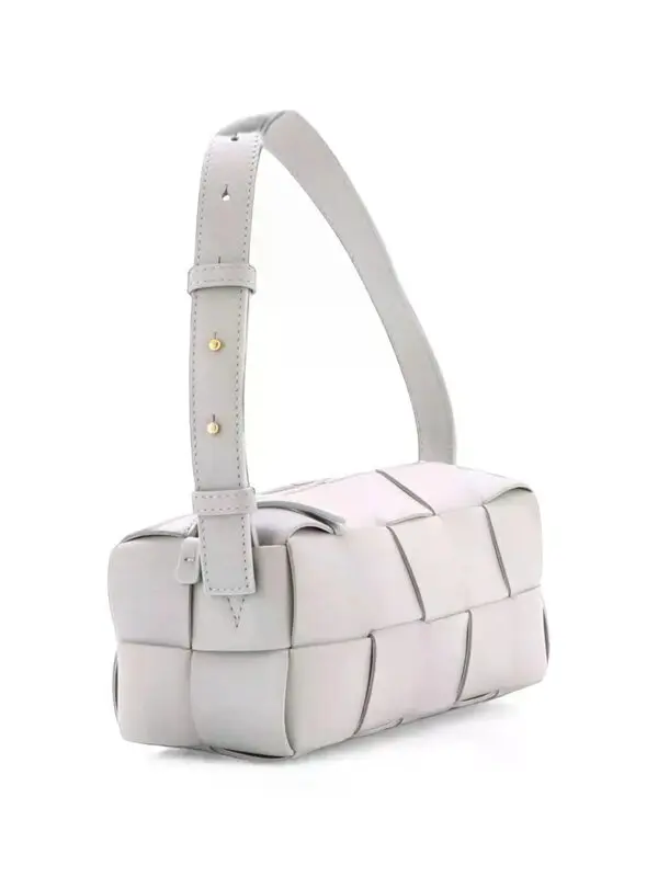 Bottega Veneta Brick Cassette Maxi Intrecciato Leather Small Shoulder Bag - Grey