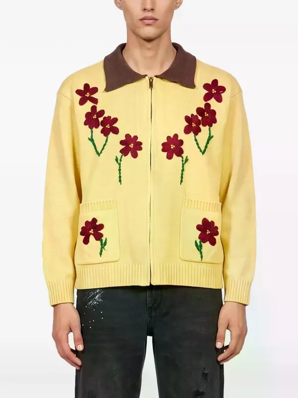 FOUND Floral-embroidered Zip-up Cardigan