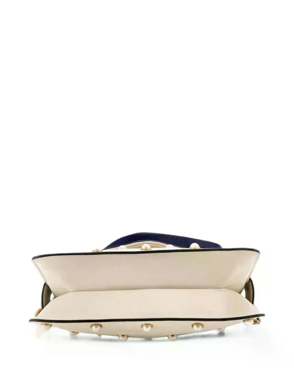 Gucci Broadway Pearly Bee Embellished Leather Mini Shoulder Bag - White