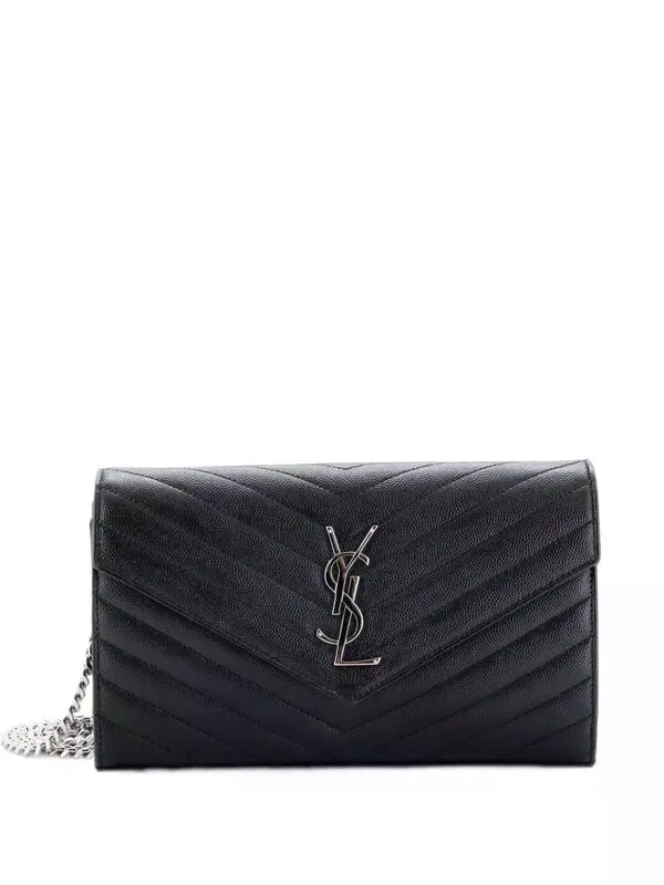 Saint Laurent Classic Monogram Wallet On Chain Matelasse Chevron Leather Medium Crossbody Bag