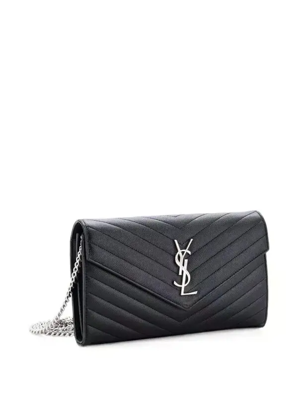 Saint Laurent Classic Monogram Wallet On Chain Matelasse Chevron Leather Medium Crossbody Bag