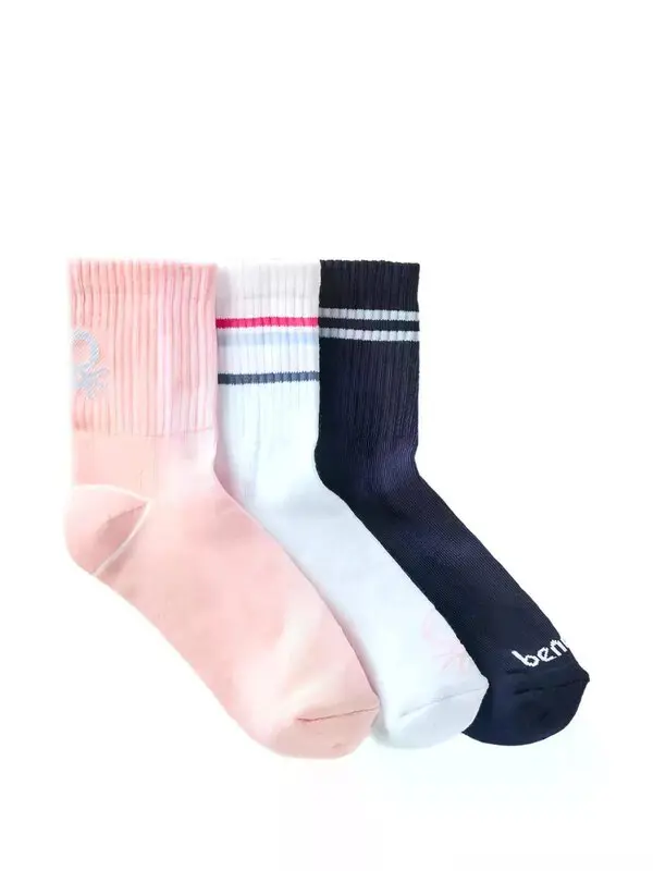 BENETTON Logo-embroidered Ribbed Socks - Pink