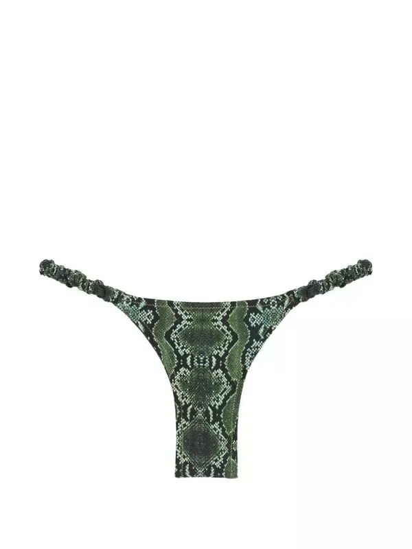 REINA OLGA Scrunchie Snake-print Bikini Bottoms - Green