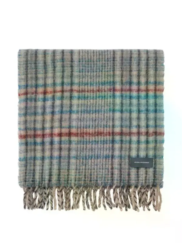 PIQUADRO Check-pattern Fringed Scarf - Blue