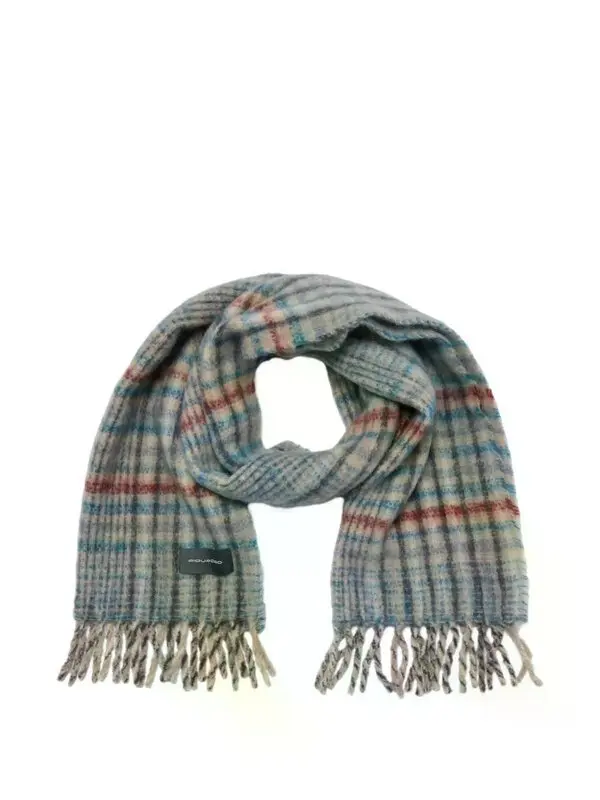 PIQUADRO Check-pattern Fringed Scarf - Blue