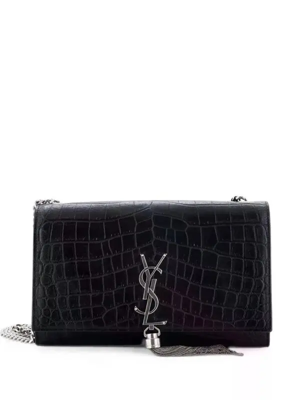 Saint Laurent Classic Monogram Tassel Crocodile Embossed Leather Medium Crossbody Bag