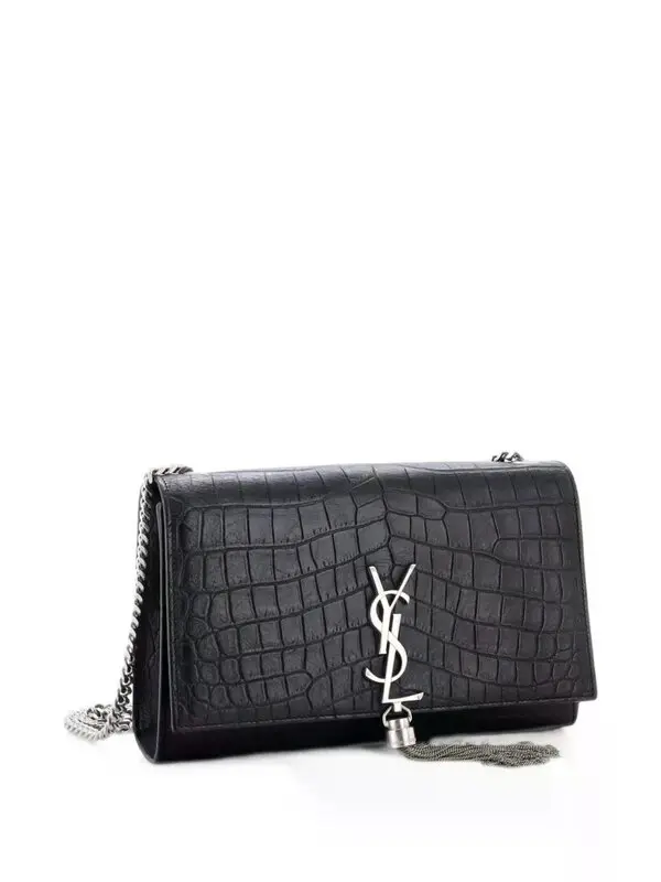 Saint Laurent Classic Monogram Tassel Crocodile Embossed Leather Medium Crossbody Bag