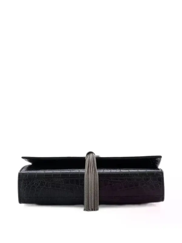 Saint Laurent Classic Monogram Tassel Crocodile Embossed Leather Medium Crossbody Bag
