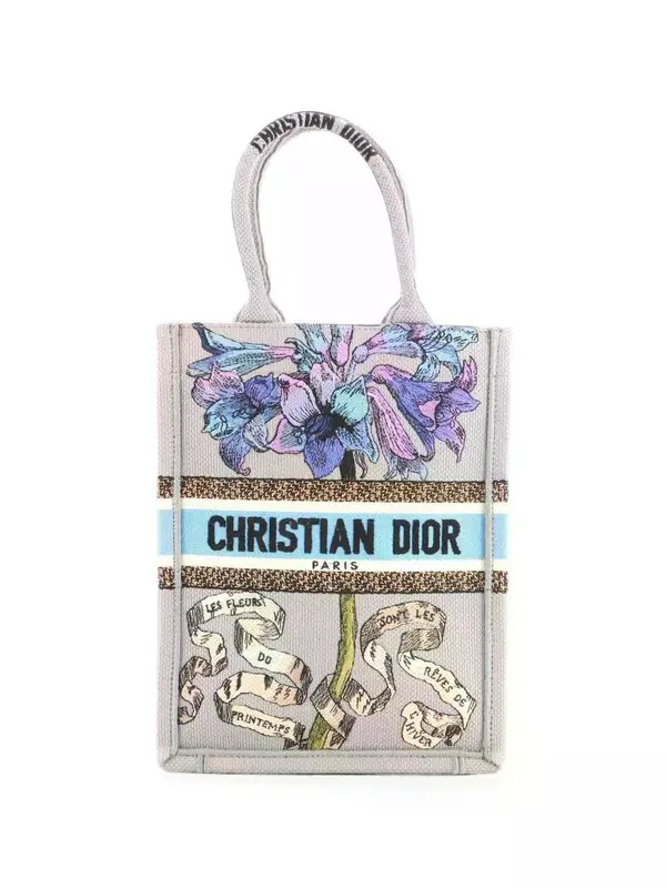 Dior Book Embroidered Canvas Vertical Tote Bag - Blue