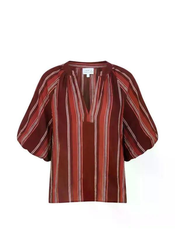 Tanya Taylor Marine Striped Puff-sleeve Blouse - Red