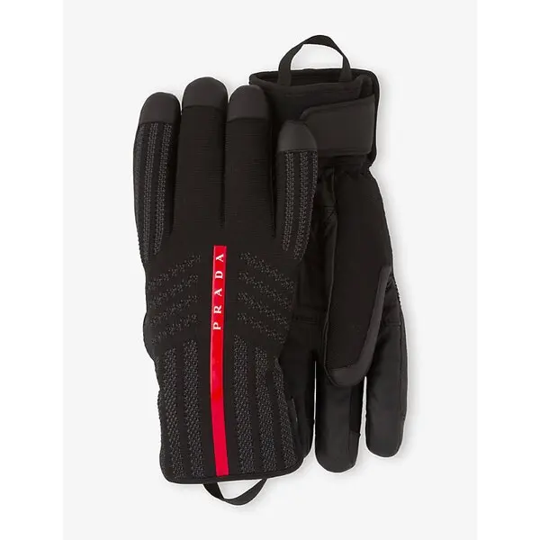 Prada Gore-tex Leather And Knit Ski Gloves - Black