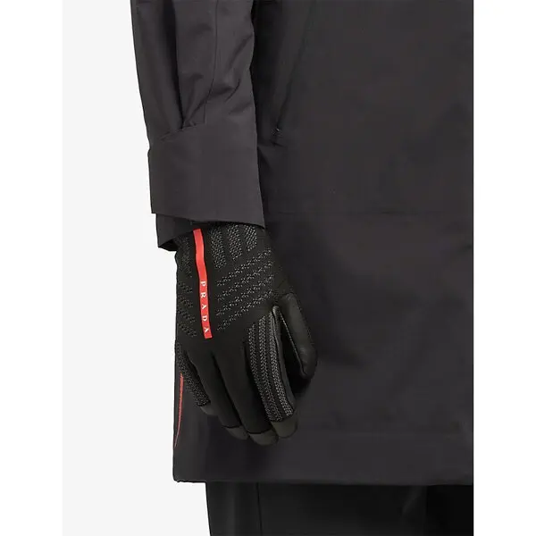 Prada Gore-tex Leather And Knit Ski Gloves