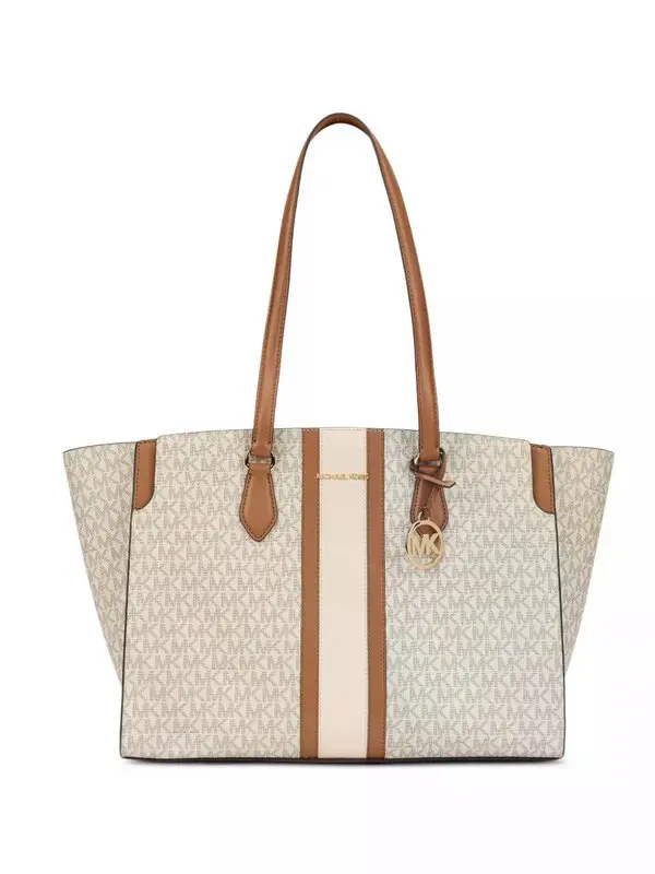 Michael Kors Monogram-print Logo-pendant Tote Bag - Neutrals