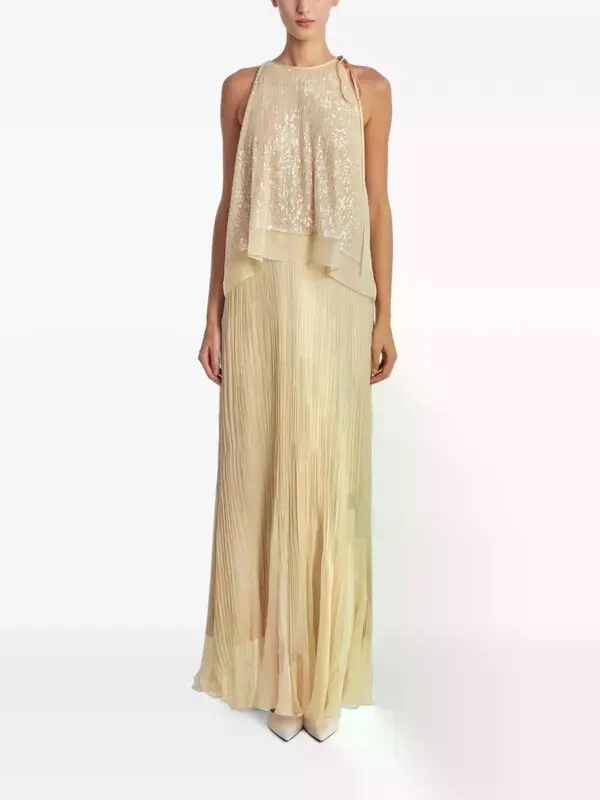 IRINA SCHROTTER Libra Sequin-embellished Pleated Maxi Dress