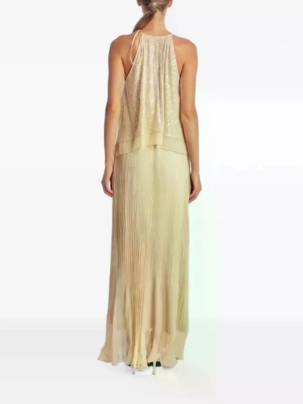 IRINA SCHROTTER Libra Sequin-embellished Pleated Maxi Dress