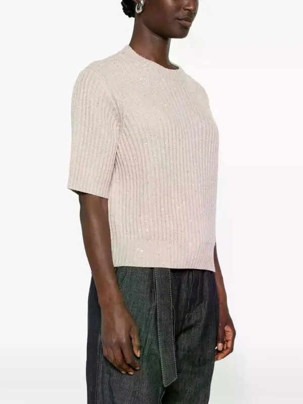 Brunello Cucinelli Sequin-embellished Ribbed-knit Sweater