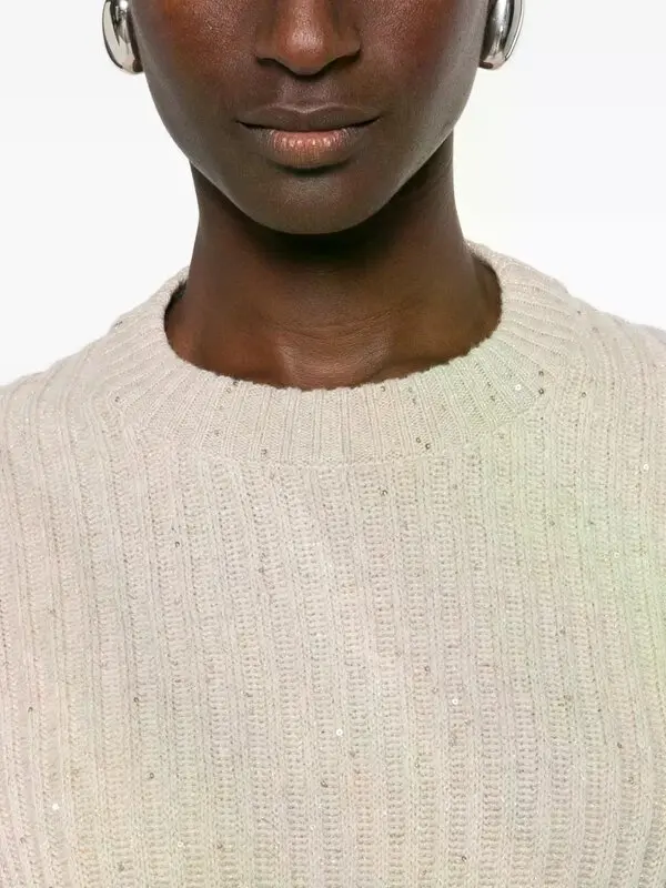Brunello Cucinelli Sequin-embellished Ribbed-knit Sweater