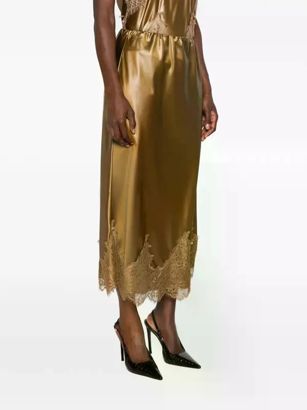 PHILIA LOFT Lace-trim Satin Midi Skirt