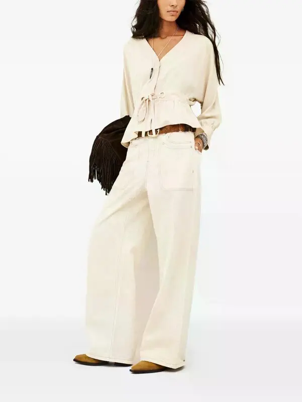 Ba&sh Precila Peplum Tie-fastening Blouse - Neutrals