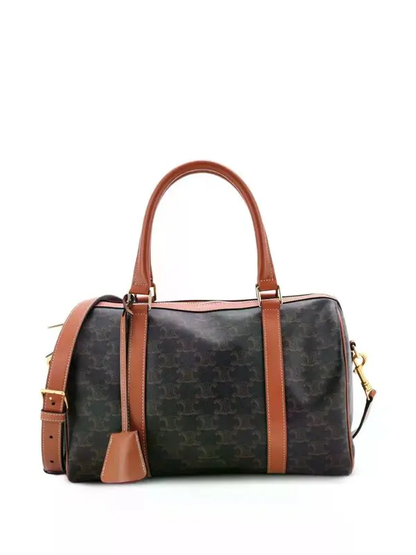 Celine Boston Bag Triomphe Coated Canvas Large Handbag - Brown