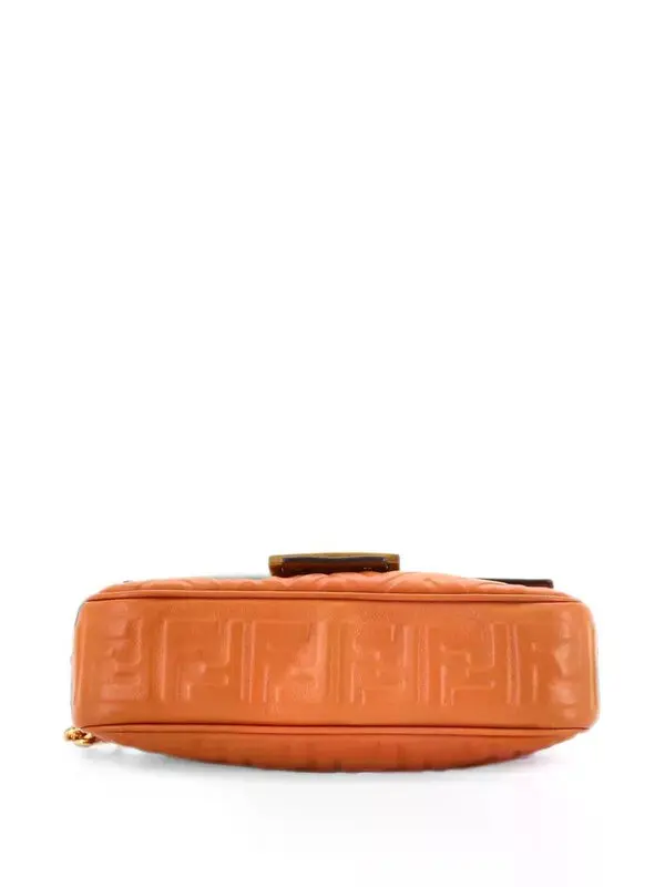 Fendi Midi Baguette Chain Bag Zucca Embossed Leather Small Shoulder Bag