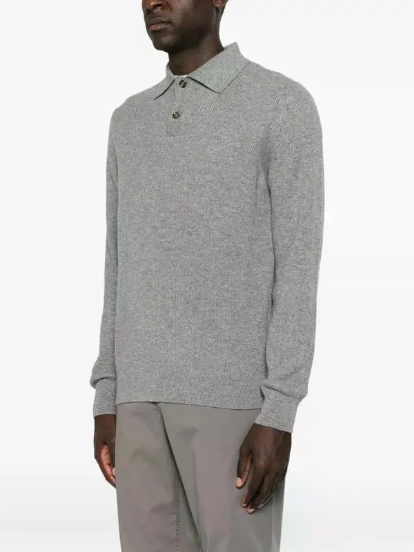 LARDINI Fine-knit Long-sleeve Polo Shirt