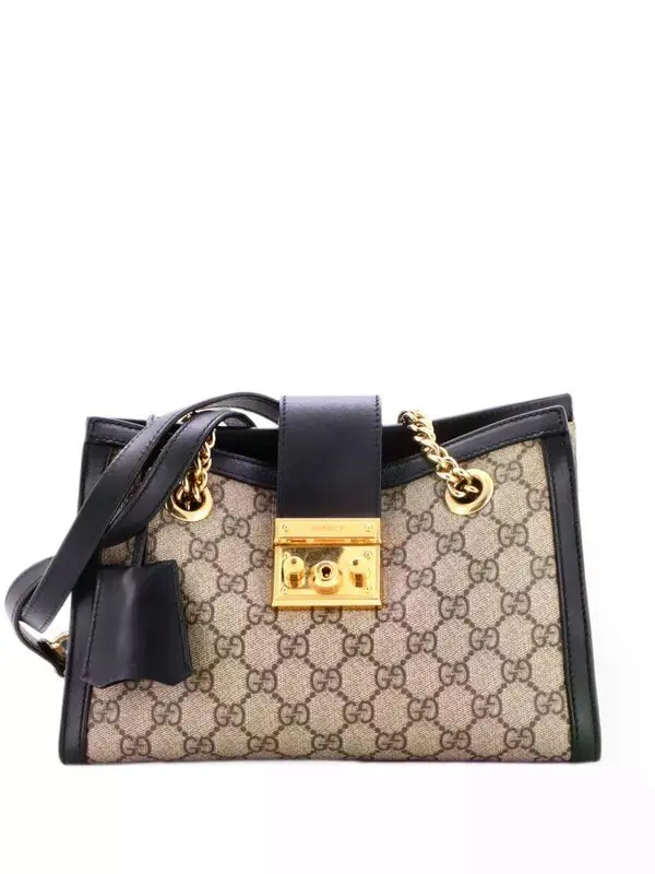 Gucci Padlock Chain Tote Gg Coated Canvas With Leather Small Shoulder Bag