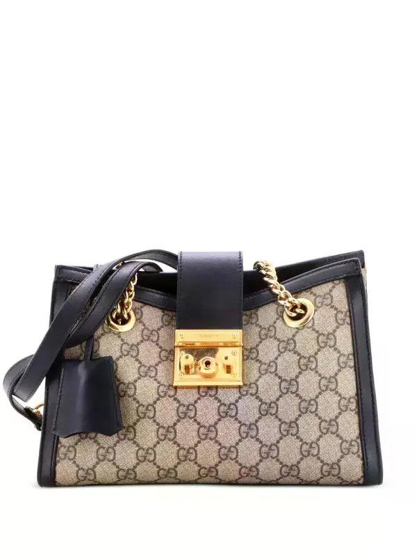 Gucci Padlock Chain Tote Gg Coated Canvas With Leather Small Shoulder Bag - Black