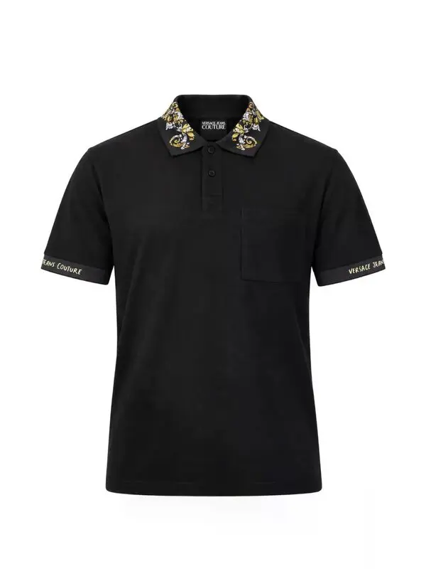 Versace Barocco-print Logo-embroidered Polo Shirt