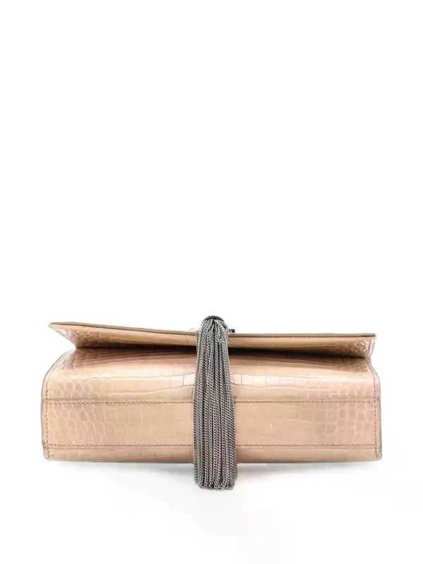 Saint Laurent Classic Monogram Tassel Crocodile Embossed Leather Small Crossbody Bag