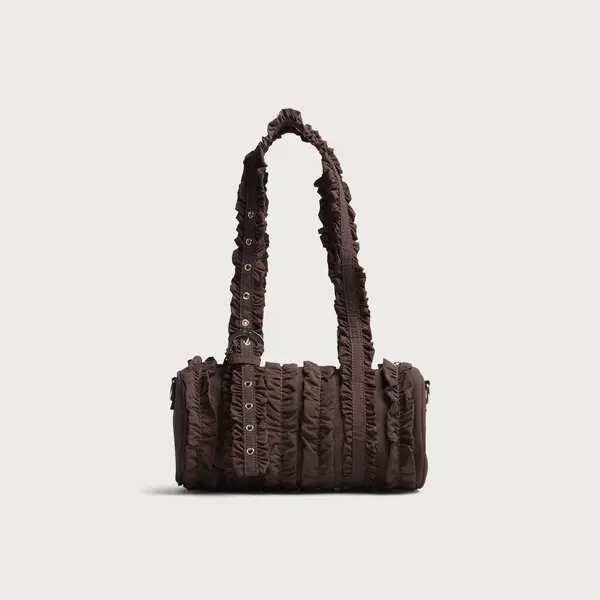 DAMSON MADDER Waverly Mini Ruffle Barrel Bag - Choc