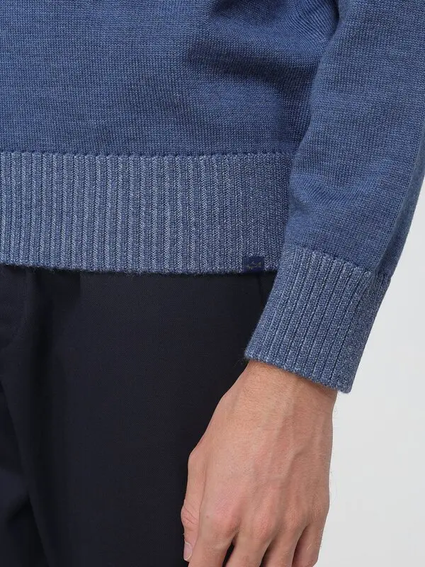 Paul & Shark 100% Wool Crewneck Jumper With Ribbed Trims - Gnawed Blue