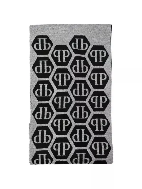 Philipp Plein Logo-intarsia Knitted Scarf - Grey