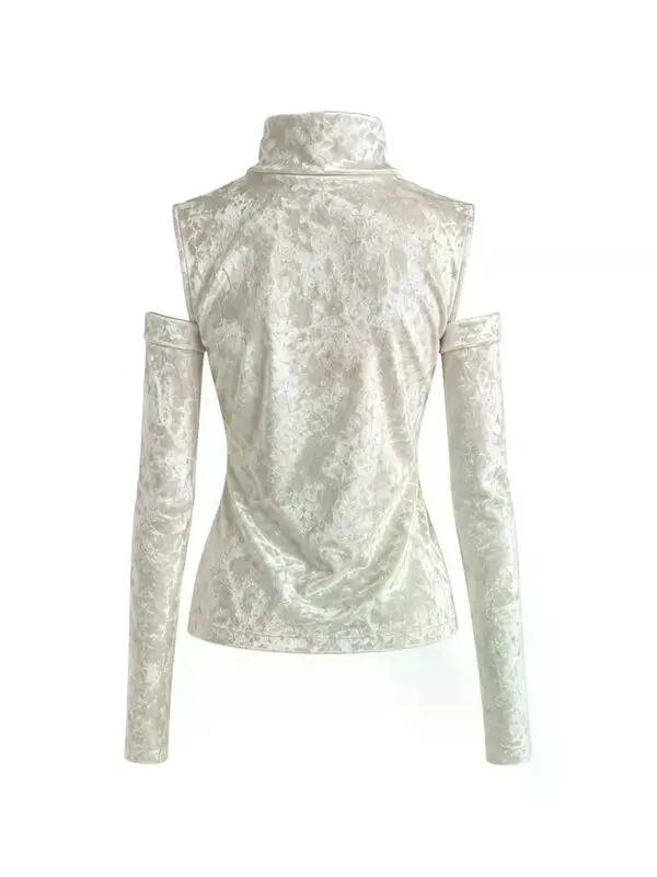 JUCCA Cut-out Shoulder Crushed-velvet Top - Neutrals